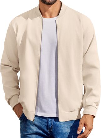 Coofandy Herren Baumwoll-Bomberjacke Leichte Fliegerjacken L&auml;ssige Softshell Varsity-Jacke, beige, S