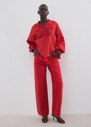Mango Blouse broderies ajour&eacute;es rouge - Femme - S - MANGO