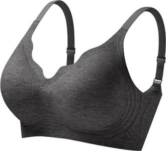 Generic Soutien-gorge confortable sans armatures pour femme, soutien-gorge rembourr&eacute; sans armatures, soutien-gorge en maille avec col en V pour femme, gris fo