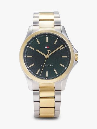 Tommy Hilfiger Montre &agrave; bracelet &agrave; maillons et cadran vert