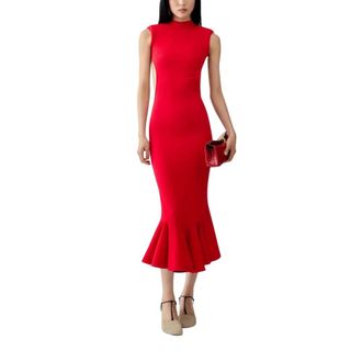 Jacquemus Robe sans manches &agrave; col montant et ourlet trompette - Femme - Robes - Rouge - Taille: 38 FR
