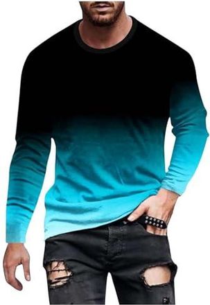 Generic T-shirt pour homme, d&eacute;contract&eacute;, doux et confortable, en coton, pour homme, avec petit imprim&eacute;, col rond et manches longues, Noir, XXL
