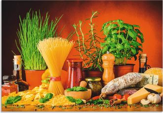 Artland ARTland Spritzschutz Küchenrückwand aus Alu für Küche Herd Spüle 80x55 cm (BxH) mit Motiv Essen Lebensmittel Gemüse Kunst Mediterran Italienisch Bunt 