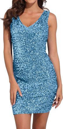 Generic Damen Pailletten Kleid Ärmellos Partykleid Bleistiftkleid Pleated Rockabilly Cocktail Mini Kleid