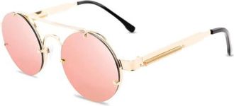 Generic Lunettes de soleil UV400 rondes rétro classiques en métal pour homme et femme, 06 Or-rose, Taille unique