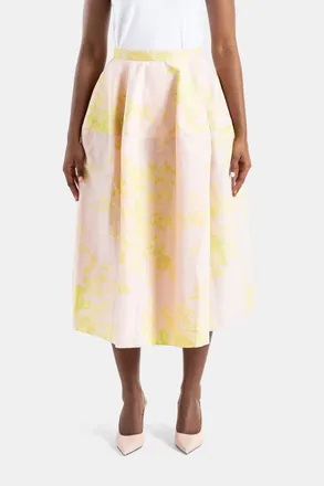 Erdem Womens Chartreuse Floral Pleated Midi Skirt Pink