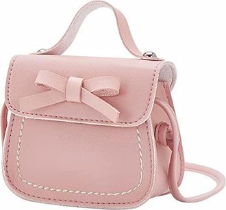 Generic Sac à bandoulière en cuir pour petite fille - Couleur unie - Noeud - Tendance - Petits sacs à bandoulière pour femme, rose, Taille unique