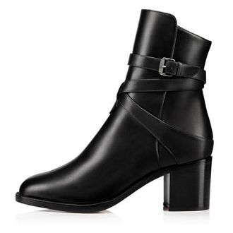 Generic Bottines Confortables à Talon Carré épais pour Femmes, Bottines Courtes élégantes à Boucle et Bout Rond, Chaussures Classiques à Talons mi-Hauts pour 