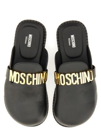 Moschino Leather Logo Sabot - Black
