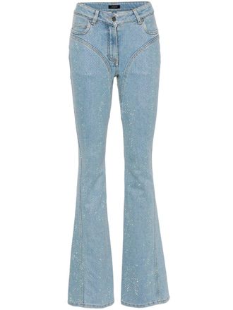 MUGLER jean &eacute;vas&eacute; &agrave; strass - Bleu