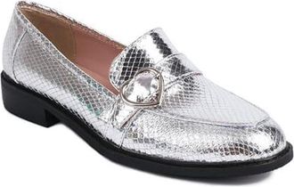 Generic Mocassins tendance &agrave; enfiler avec bout rond et boucle en forme de coeur pour femme, Argent&eacute;., 40.5 EU