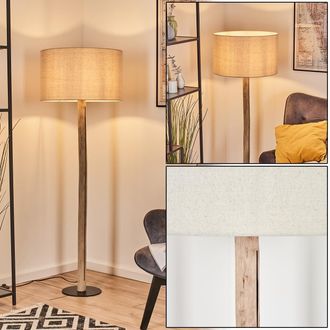 HOFSTEIN Stehleuchte Flemming, Stehlampe aus Metall/Holz im modernen Boho-Design, Schirm aus Stoff, Ø 50 cm, 150 cm, E27, mit Fußschalter - Wohnzimmer, Schlafz