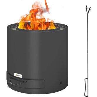 OUTSUNNY Feuerschale &Oslash;45 x 42cm aus Stahl Feuerstelle mit Sch&uuml;rhaken Aschenwanne Feuerschalen f&uuml;r Garten, Balkon Terrasse, Outdoor bbq Camping