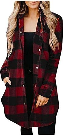 Generic Cardigans &agrave; manches longues, cardigan long avec poches pour femmes, coupe ample, chemises imprim&eacute;es &agrave; carreaux, chemise &agrave; carreaux tendance, classique