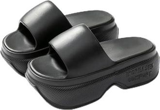 Alexis Leroy Pantoufles Douillettes pour Femmes Chaussons dint&eacute;rieur Confortables avec Semelle Anti-D&eacute;rapante &Eacute;t&eacute; Plage &Agrave; Semelles &Eacute;paisses Noir Platform 37/38 EU