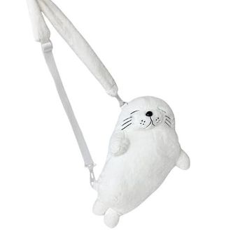 Generic Joli sac &agrave; main en peluche phoque, sac &agrave; bandouli&egrave;re en fourrure douce, pour femme et fille, blanc, 37.0*3.0*23.0