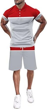 QWUVEDS Ensemble t-shirt et short dété 2 pièces pour homme, rouge, M