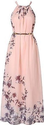 Generic Robe boh&egrave;me sans manches longue en mousseline de soie pour femme avec col suspendu, rose, 3XL