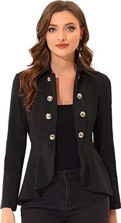 Allegra K Veste gothique décontractée pour femme à col rabattu et à double boutonnage ouvert sur le devant Noir XXL