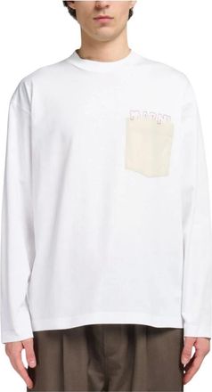 Marni Homme, Tops, Blanc, Taille: L Humu0353Qs Long Sleeve T-Shirt