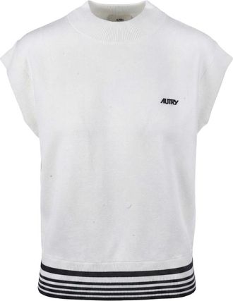 Autry Femme, Tops, Blanc, Taille: 40 FR Gilet en maille &agrave; col montant