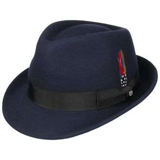 Stetson Elkader Trilby Filzhut Damen Herren Wollfilzhut Asahi Guard wasserabweisend schmutzabweisend Sommer Winter blau M (56-57 cm)