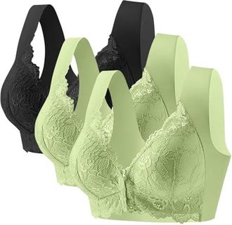 Generic Lot de 3 soutiens-gorge pour femme, fermeture avant, sans armatures, en coton, grande taille, couverture compl&egrave;te, soutien-gorge en dentelle confortab