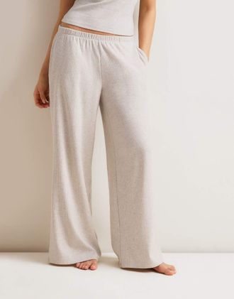 Tala Pantalon de pyjama confortable large et doux en maille pointelle avec cordon de serrage - Gr&egrave;ge chin&eacute;-Brown