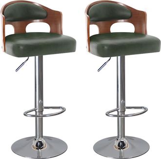 Generic Verstellbare Barhocker Aus Holz, 2er-Set Mit Rückenlehne Und Fußstütze, Drehbare Thekenstühle Aus Stoff(Green)