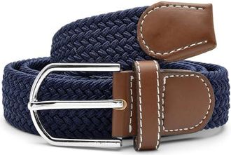 Trendhim Ceinture extensible pour homme - Bleu fonc&eacute; (105 cm) - Ceinture tress&eacute;e &eacute;lastique avec cuir synth&eacute;tique et boucle en m&eacute;tal pour un ajustement parfait,