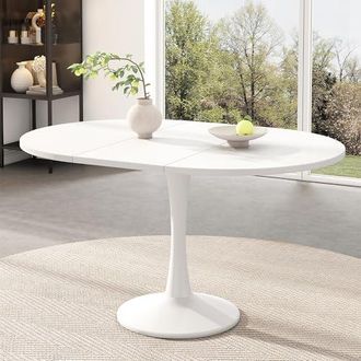 Generic Merax Table &agrave; manger extensible ovale 100/140 x 100 x 75 cm, table de cuisine en MDF, table de salle &agrave; manger moderne et peu encombrante, table multif