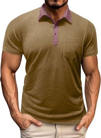 Generic Chemise basique l&eacute;g&egrave;re et respirante pour homme, coupe classique, boutonn&eacute;e, confortable, extensible, t-shirts dext&eacute;rieur, kaki, XXL