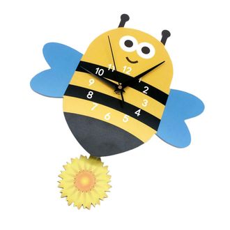 Cabilock Cartoon Wanduhr Aus Kunststoff Ger&auml;uschlos Ohne Batterie F&uuml;r Kinderzimmer Dekor Mit Bienenmotiv Und Ablesbaren Zahlen