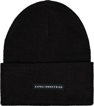 Alpha Industries Alpha Industries Herren Rubber Logo Beanie-M&uuml;tze, Black, One Size