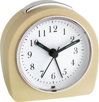 TFA Dostmann Analoger Wecker, 60.1021, leises Uhrwerk, Alarm mit Snooze-Funktion, Hintergrundbeleuchtung, beige, 60.1021.09, L 87 x B 55 x H 90 mm