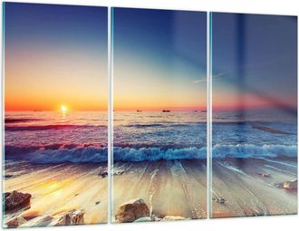 Arttor Mehrteilige Bilder auf Glas Meer Strand Welle Glasbild 105x70cm Wandbilder Dekoration Wohnzimmer Schlafzimmer Küche Set 3 teilige Groß Wanddeko Bild i