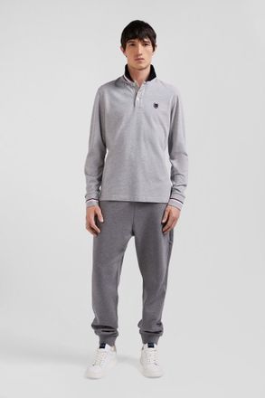 Eden Park Polo Manches Longues En Piqu&eacute; Coton Gris &Eacute;cusson Gomme Coupe Regular