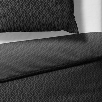 Paul Sinus Art Sinus Art Bettw&auml;sche 135x200 cm + 80x80 cm - Elegante Wendebettw&auml;sche in Dunkelgrau & Schwarz mit feinem geometrischen Muster - atmungsaktiv, pflegele