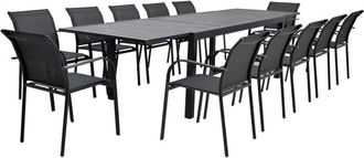 Sweeek Table de jardin extensible aluminium + 10 assises anthracite - Elora/Amara
