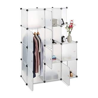 Relaxdays transparent Regalsystem mit 10 Türen, DIY, Ablagen, Kleiderstange, Kunststoff, Metall, HBT: 146x110x46 cm, Standard