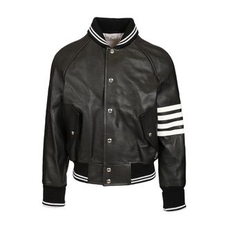 Thom Browne 4-Bar Leder Bomberjacke - - Jackets - Herren - Schwarzk - S