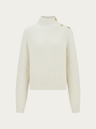 Ferragamo Damen Pullover mit Gancini-Kn&ouml;pfen Wei&szlig;