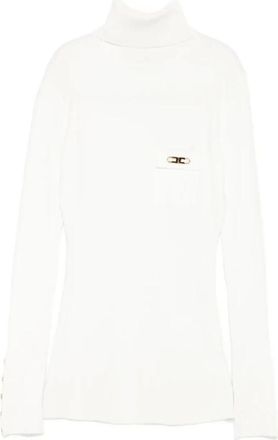 Elisabetta Franchi Femme, Pulls, Blanc, Taille: 42 FR Top en maille c&ocirc;tel&eacute;e avec poche poitrine