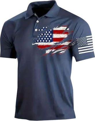Generic Polo pour homme Independence Day - Col &agrave; revers - Coupe d&eacute;contract&eacute;e - Confortable - Respirant - V&ecirc;tements de sport pour c&eacute;l&eacute;brations, bleu, XXL