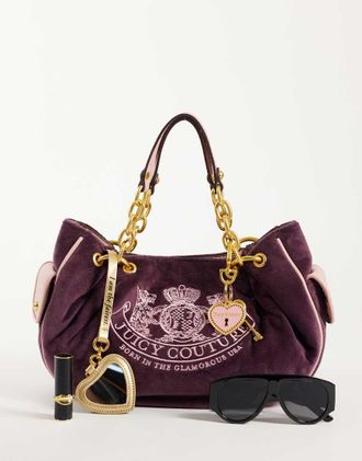 Juicy Couture sac &agrave; bandouli&egrave;re moyen &agrave; double anse avec logo, en wine tasting-Rouge