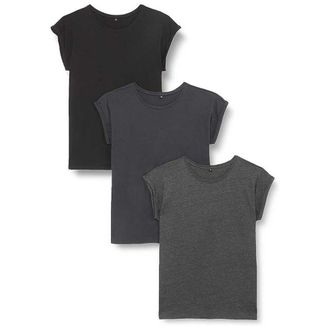 Build Your Brand Damen Ladies Extended Shoulder Tee 3-Pack T-Shirt,, per pack Mehrfarbig (Blk/Nvy/Char 02240), XXX-Large (Herstellergröße: XXX-Large)