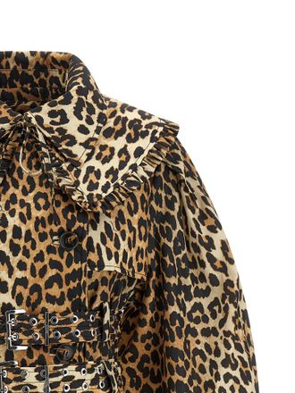 Ganni Leopard Duchesse Nylon Trench Coat - Leopard