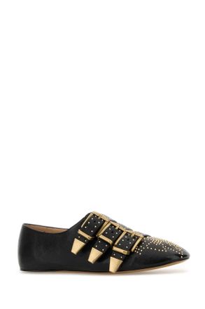 Chlo&eacute; Womens Black Leather Susan Ballerinas Ballerine Flat Shoes
