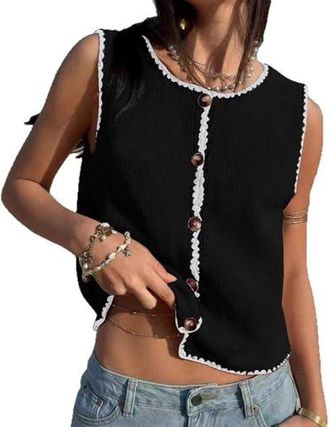 Generic Debardeur Femme Chic et &eacute;l&eacute;gant Tricots Chemisier sans Manche D&eacute;bardeur Crop Top Ete Haut Chic et Elegant Fluide Ample Caraco Vetement Femme Ete Tee S