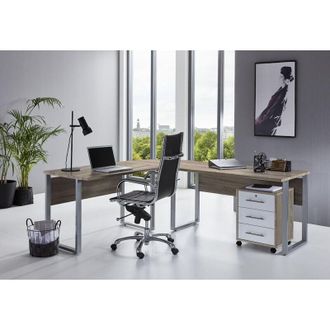 BMG M&ouml;bel BMG M&ouml;bel B&uuml;rom&ouml;bel-Set, Office Edition Set 0, Schreibtisch inklusive Rollcontainer abschlie&szlig;bar in eiche sonoma/ wei&szlig; hochglanz